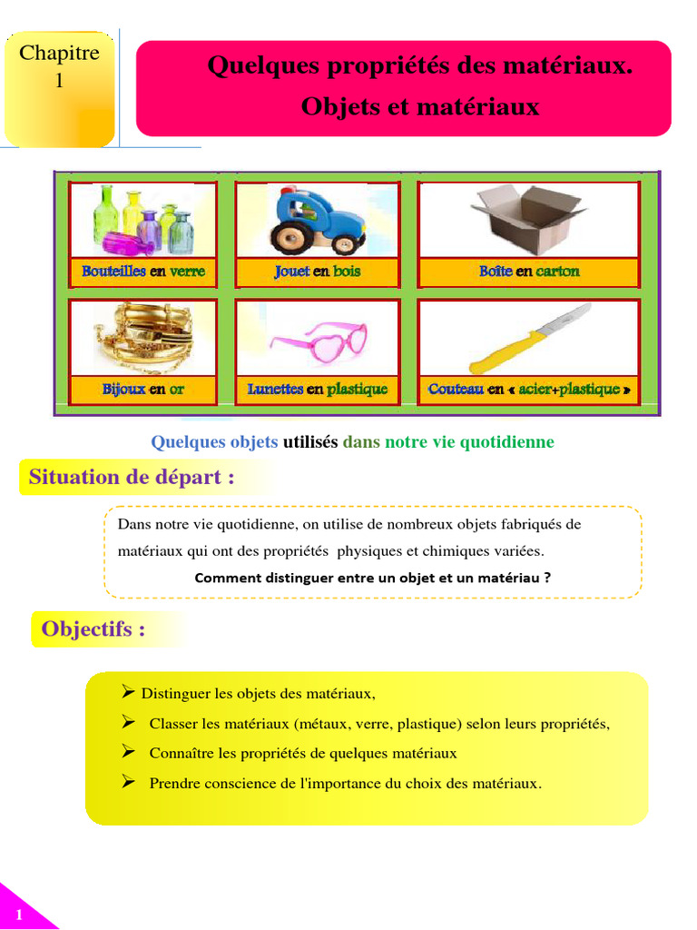 Lecon 1 Objets Et Matériaux | PDF | Science des matériaux | Métaux