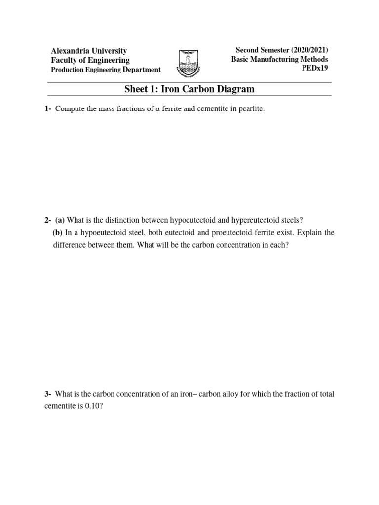 Sheet 1 - Iron Carbon Digram | Download Free PDF | Heat Treating | Iron
