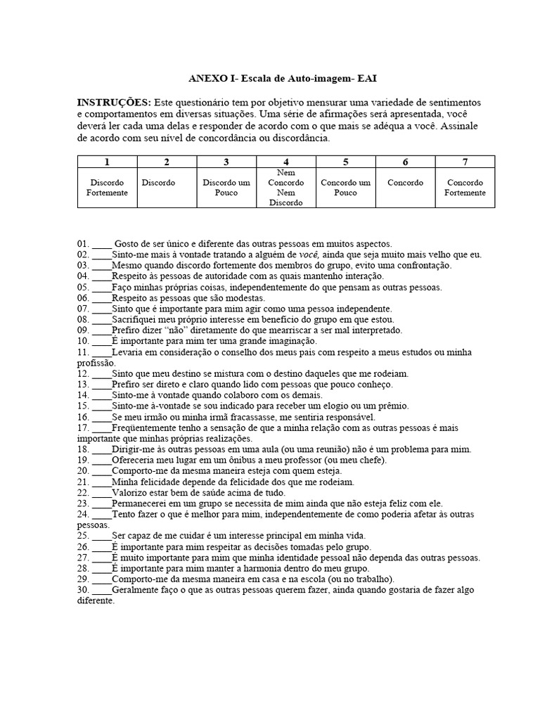 Escala de Auto-Imagem | PDF