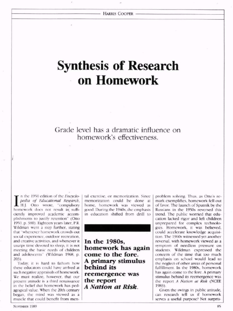 El198911 Cooper | PDF | Homework | Teachers