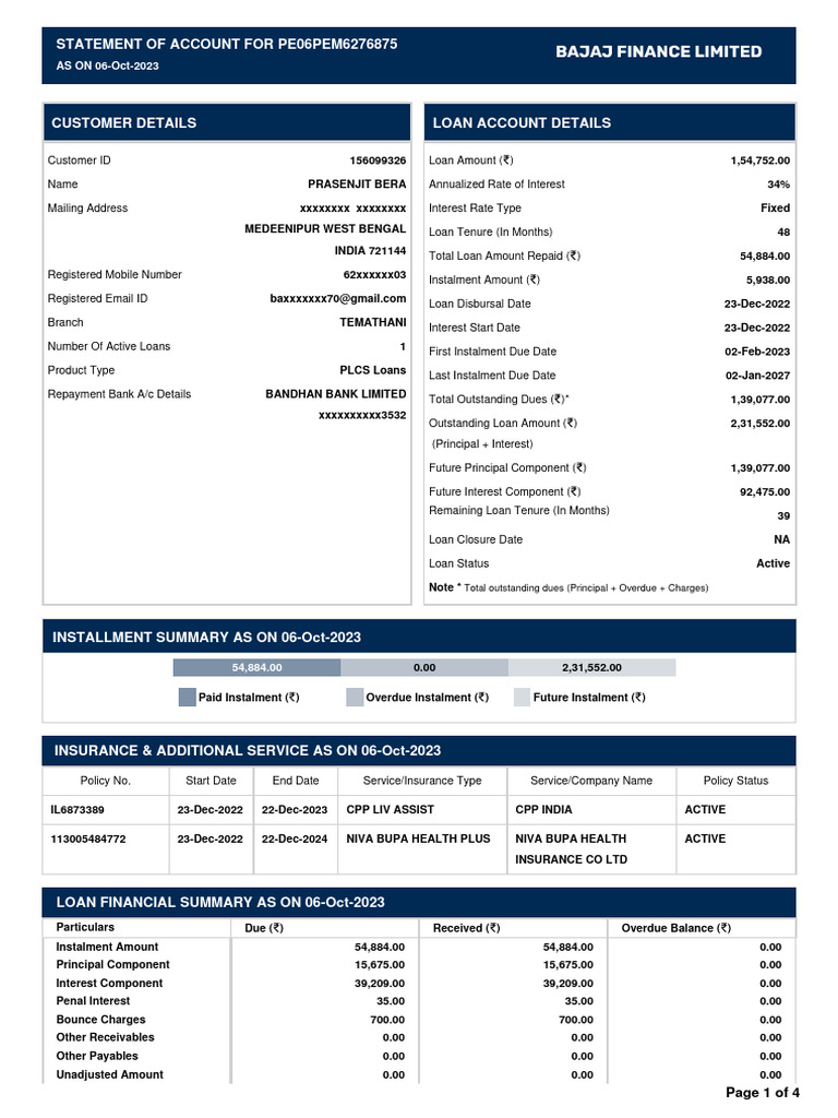 Statement of Account - 22!28!39 | PDF | Loans | Credit Card