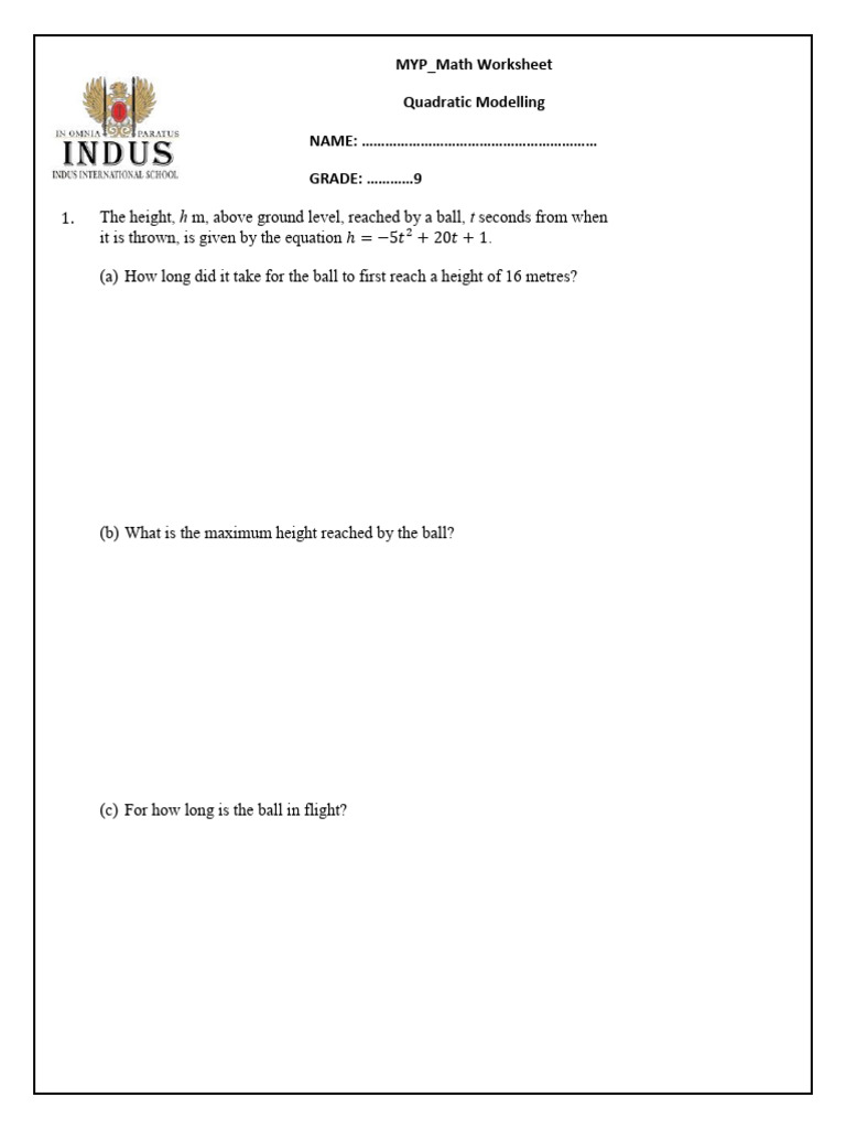 Quadratic Modelling WS | PDF