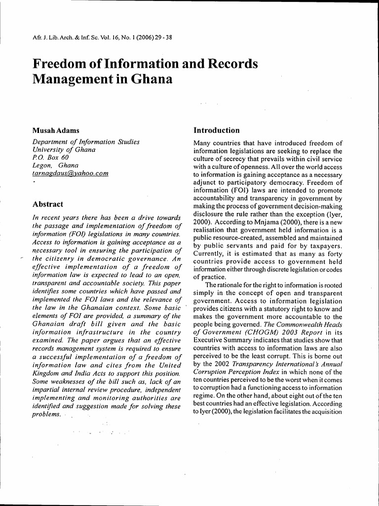 FOI and Records Management in Ghana | PDF | Freedom Of Information Laws ...