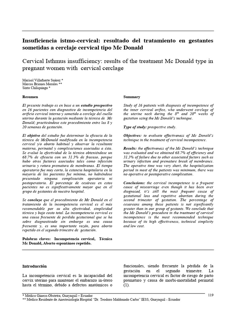 Insuficiencia Istmo Cervical Resultado D | Descargar gratis PDF | El ...