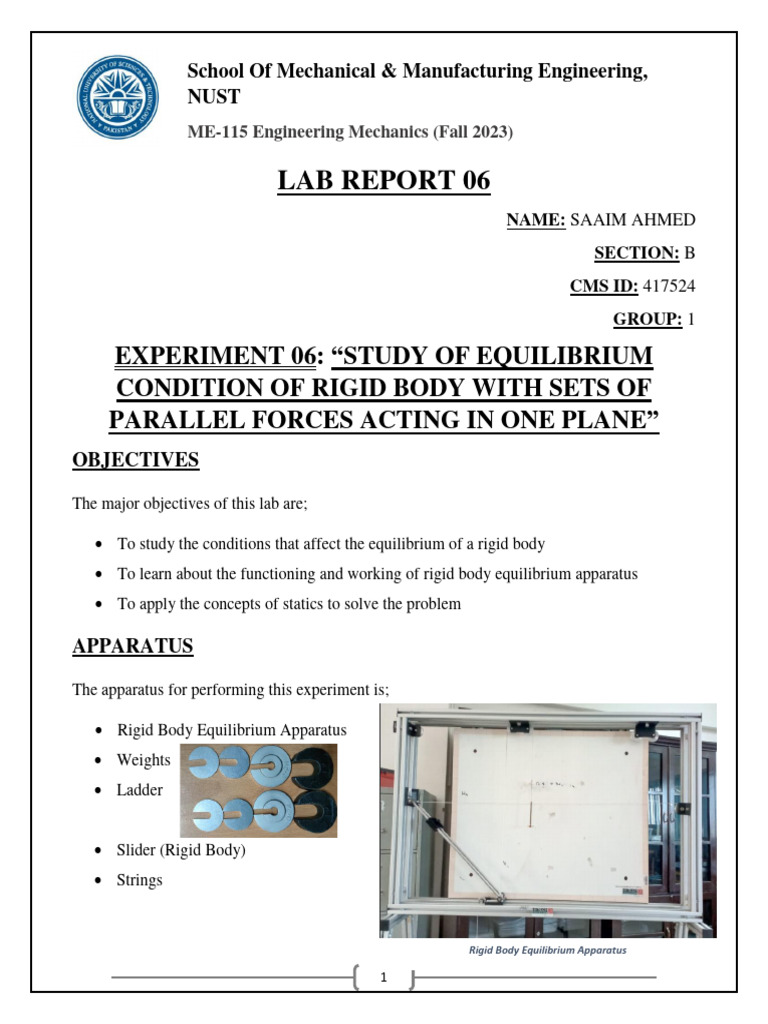 Engineering Mechanics Lab Report | PDF | Force | Mechanics