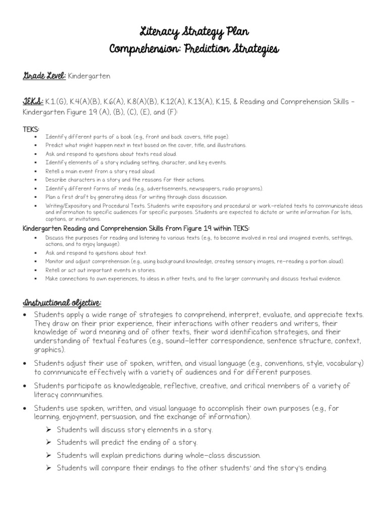 Kindergarten - Literacy - Prediction Strategies EJONES | PDF | Reading ...