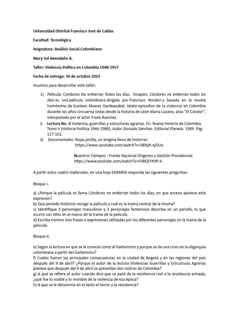 UD - ASC Taller Violencia en Colombia 1948-1957 | PDF | Colombia