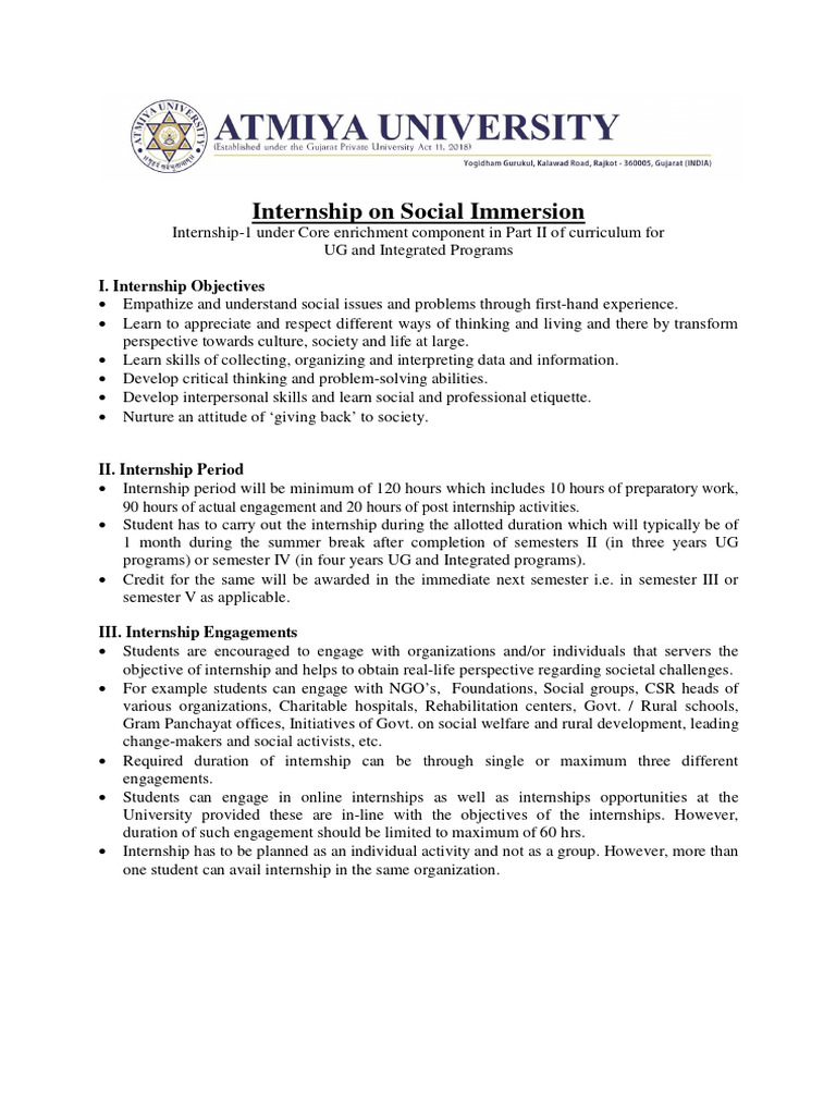 Guideline of Social Immersion Internship | PDF | Internship | Job Hunting