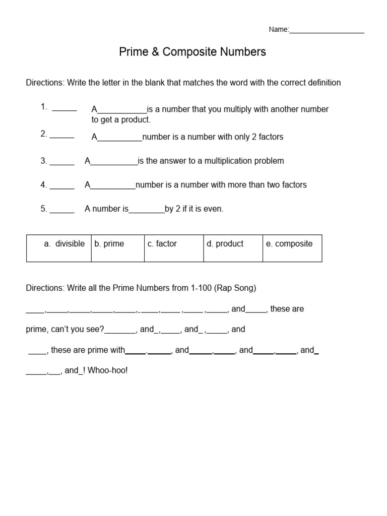 A Prime Composite Worksheet | PDF