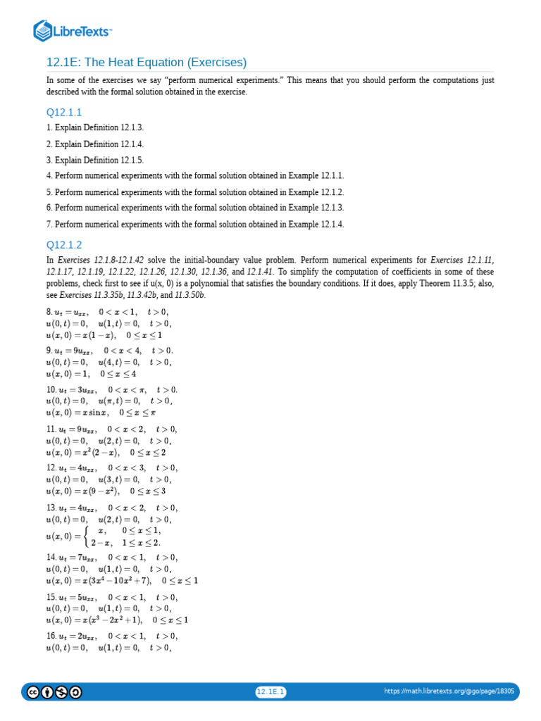 Heat Equation Exercises Guide | PDF | Equations | Abstract Algebra