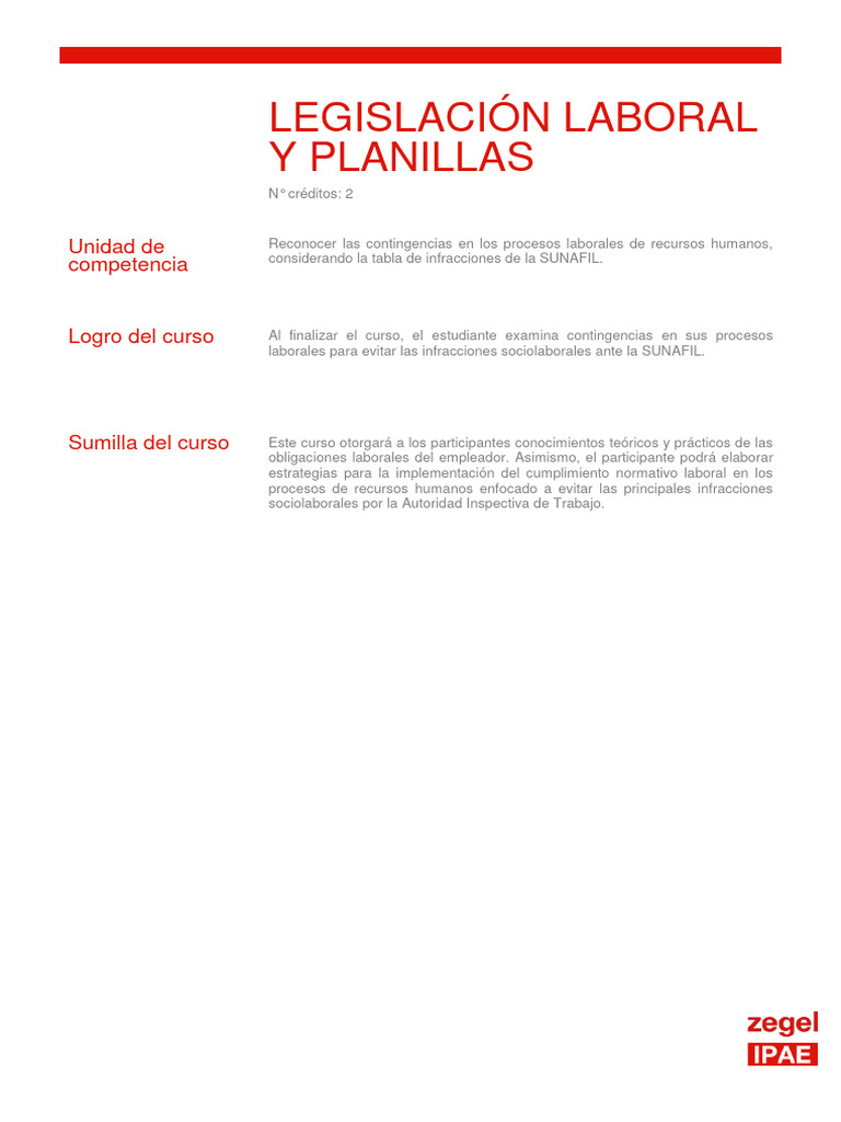 Silabo - Legislación Laboral y Planillas | PDF | Derecho laboral | Justicia