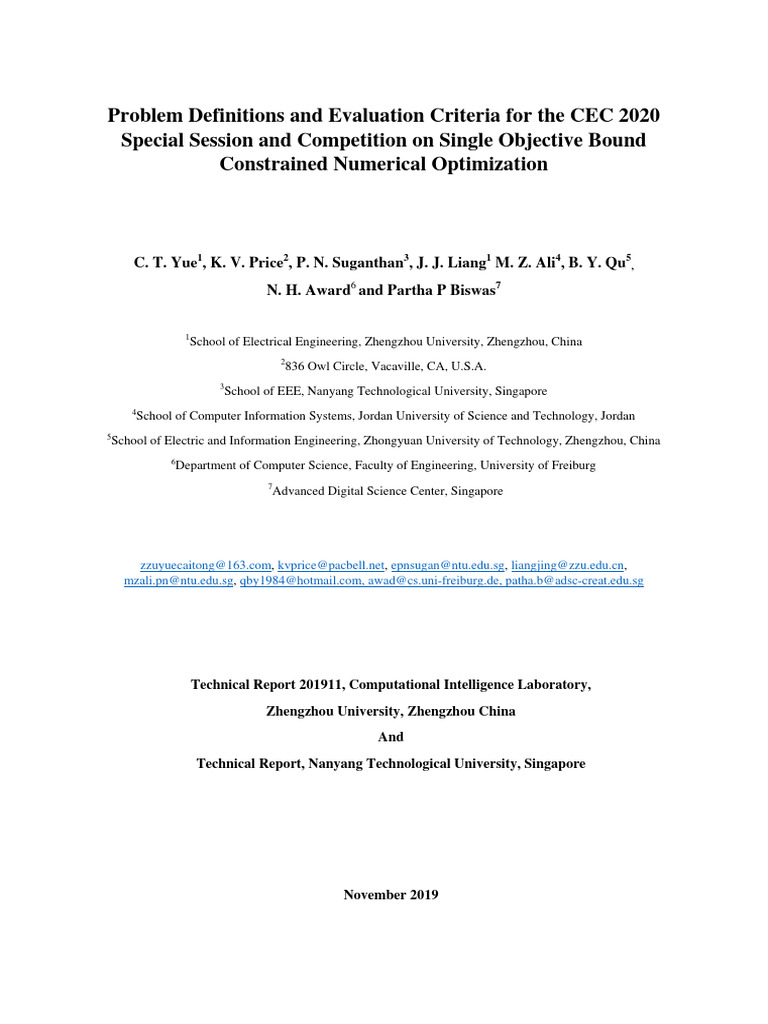 CEC 2020 Optimization Challenge | PDF | Mathematical Optimization | Algorithms