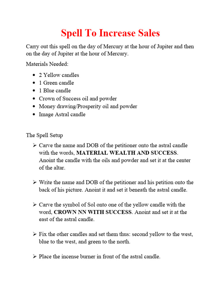 Spell To Increase Sales | PDF | Candle | Prayer