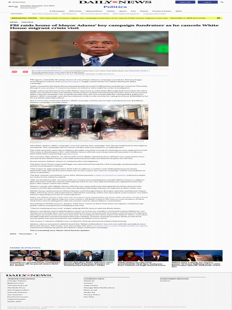 FBI Raids Home of Mayor Adams' Campaign Fundraiser As He Cancels White ... FBI Raids Home of Mayor Adams' Campaign Fundraiser As He Cancels White ...