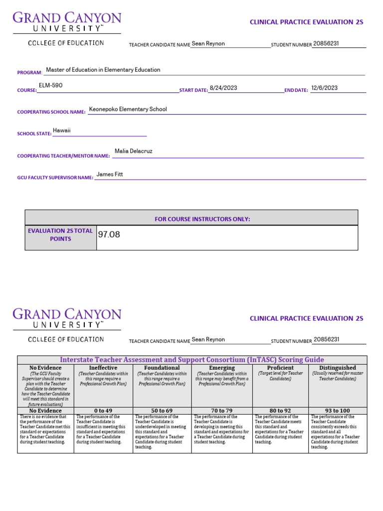 Clinical Practice Self Evaluation 2 1 | PDF | Educational Assessment | Teachers