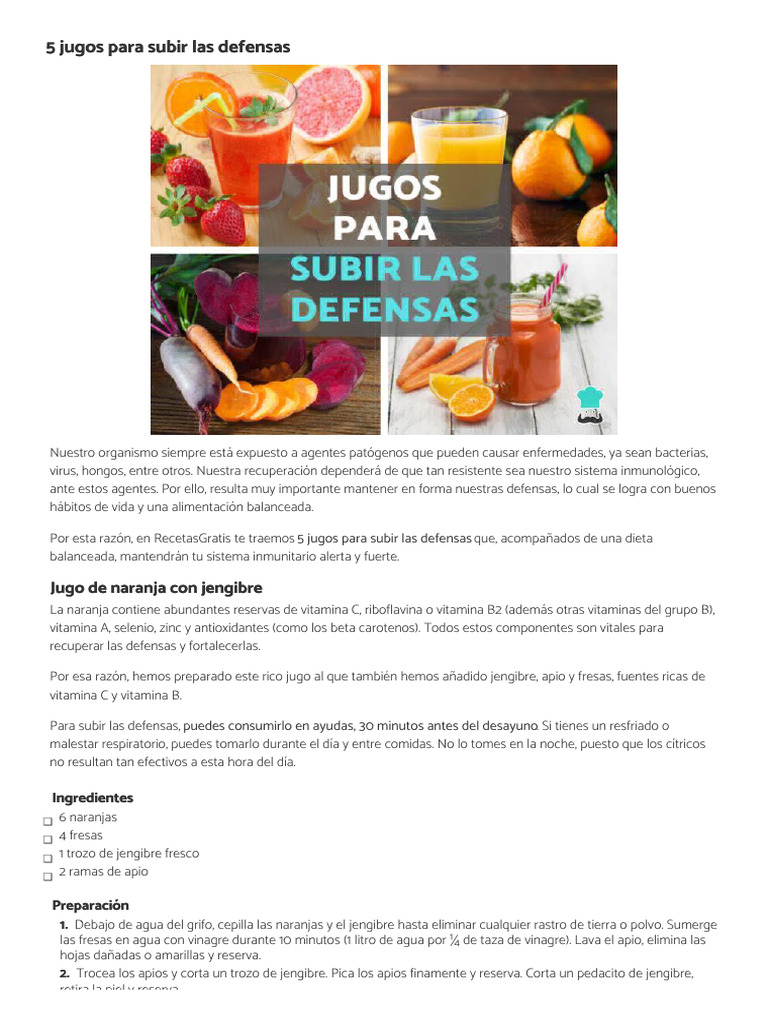 5 Jugos Naturales para Fortalecer Defensas | PDF | Zumo de naranja ...