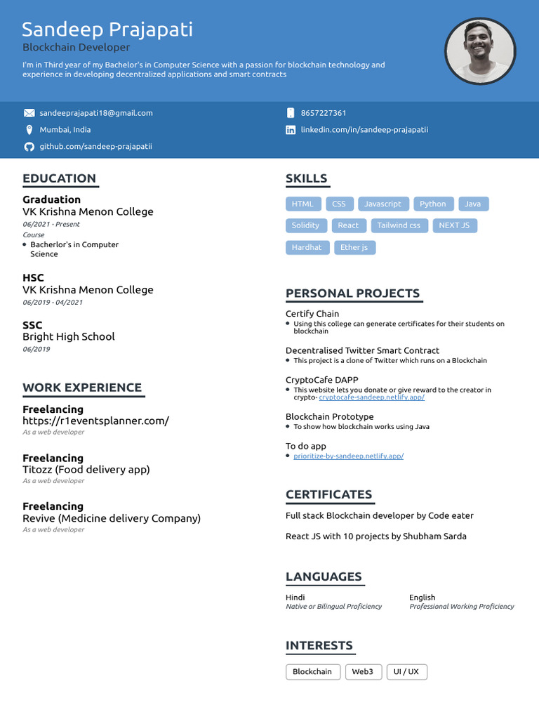 Sandeep Prajapati: Blockchain Developer Profile | PDF | Software Engineering | Software