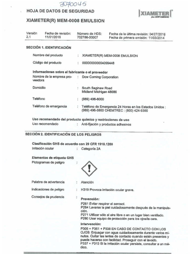 Xiameter (R) Mem-0008 Emulsion-11.01.2016 | PDF