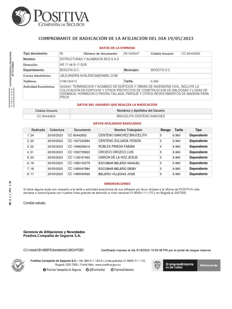 Certificado Arl | PDF