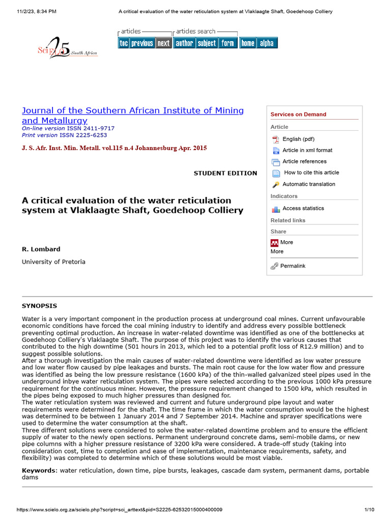 A Critical Evaluation of The Water Reticulation System at Vlaklaagte ...