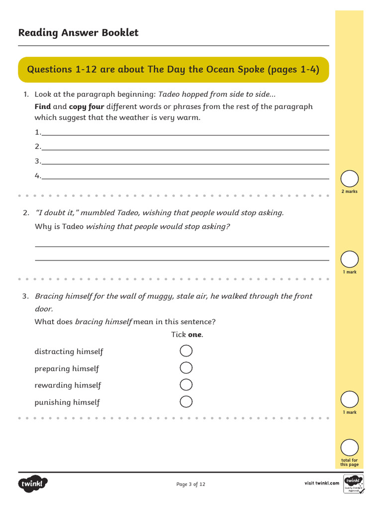 1 Reading Answer Booklet | PDF | Language Arts & Discipline