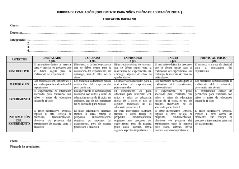 Rúbrica Para Evaluar Experimento Pdf Aprendizaje 7300