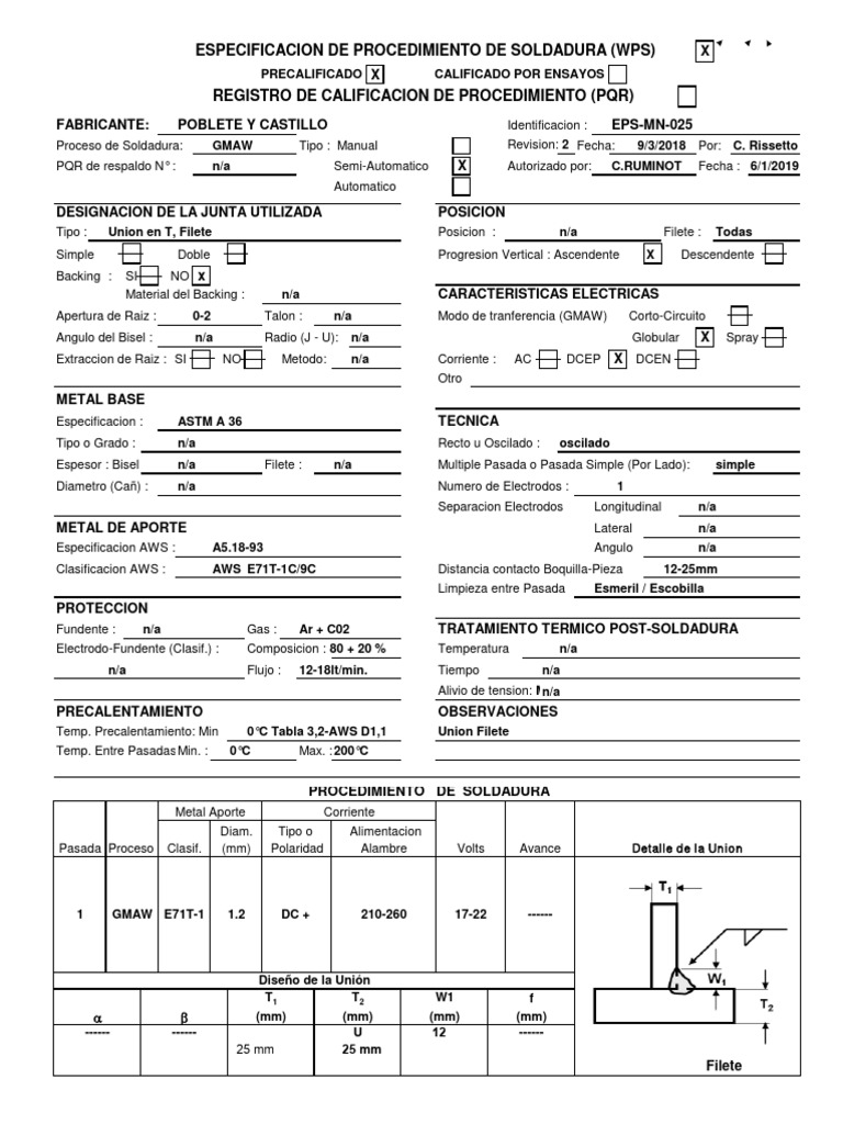 WPS - GMAW Poblete y Castillo | PDF | Construcción | Soldadura