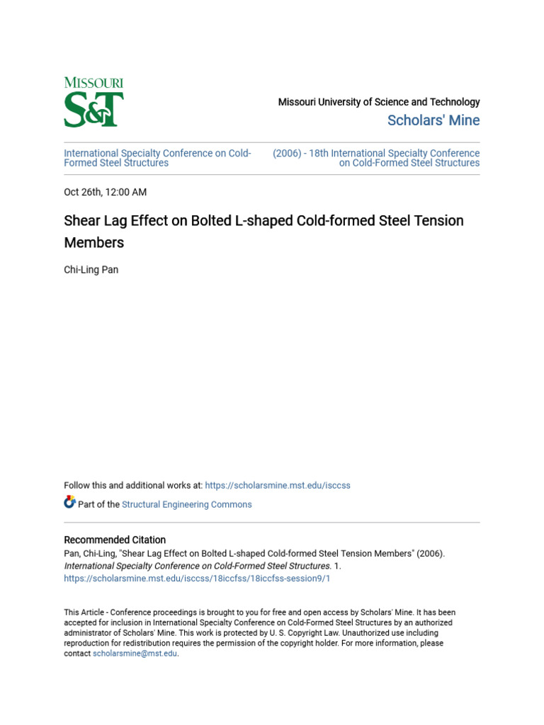 Shear Lag Effect On Bolted L-Shaped Cold-Formed Steel Tension Mem | PDF ...