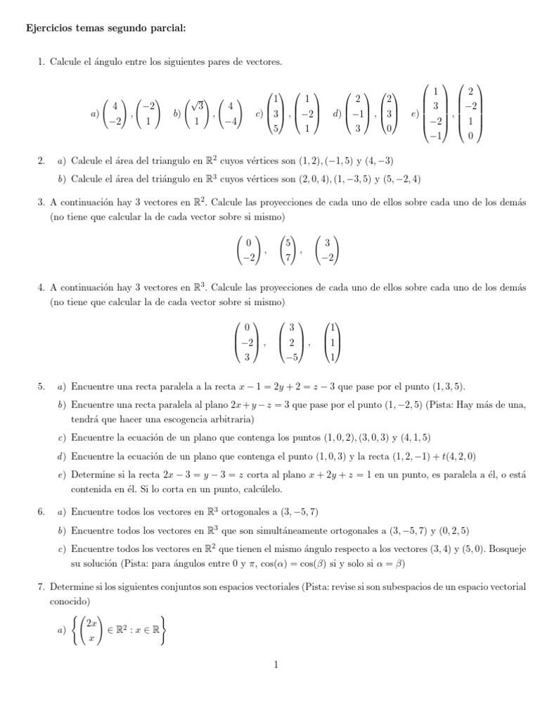 Ejercicios Algebra Lineal | PDF | Espacio vectorial | Vector Euclidiano