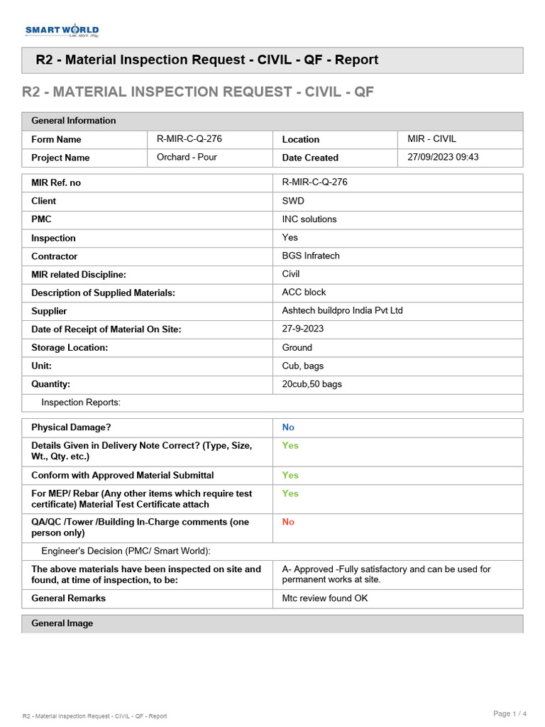 Civil Material Inspection Report | PDF | Business