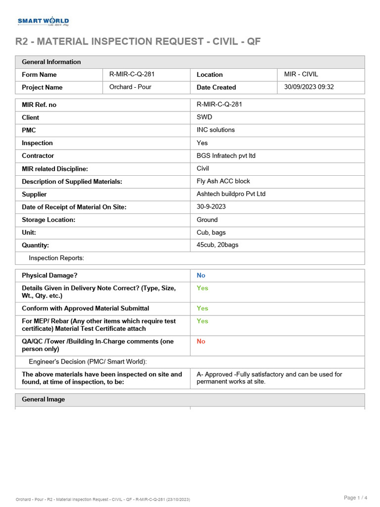 Material Inspection Request - CIVIL - QF - R-MIR-C-Q-281 (23 - 10 ...
