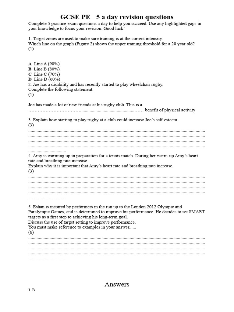 GCSE PE Daily Revision Questions | PDF | Goal | Skeletal Muscle