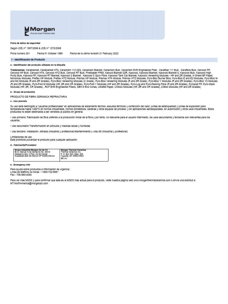 Cerachem Blanket | PDF | Administración de Seguridad y Salud ...
