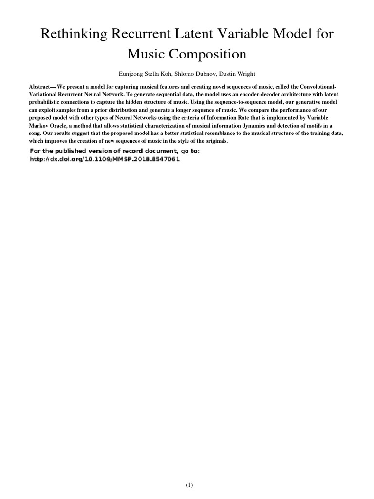 Rethinking Recurrent Latent Variable Model For Music Composition Pdf Computers