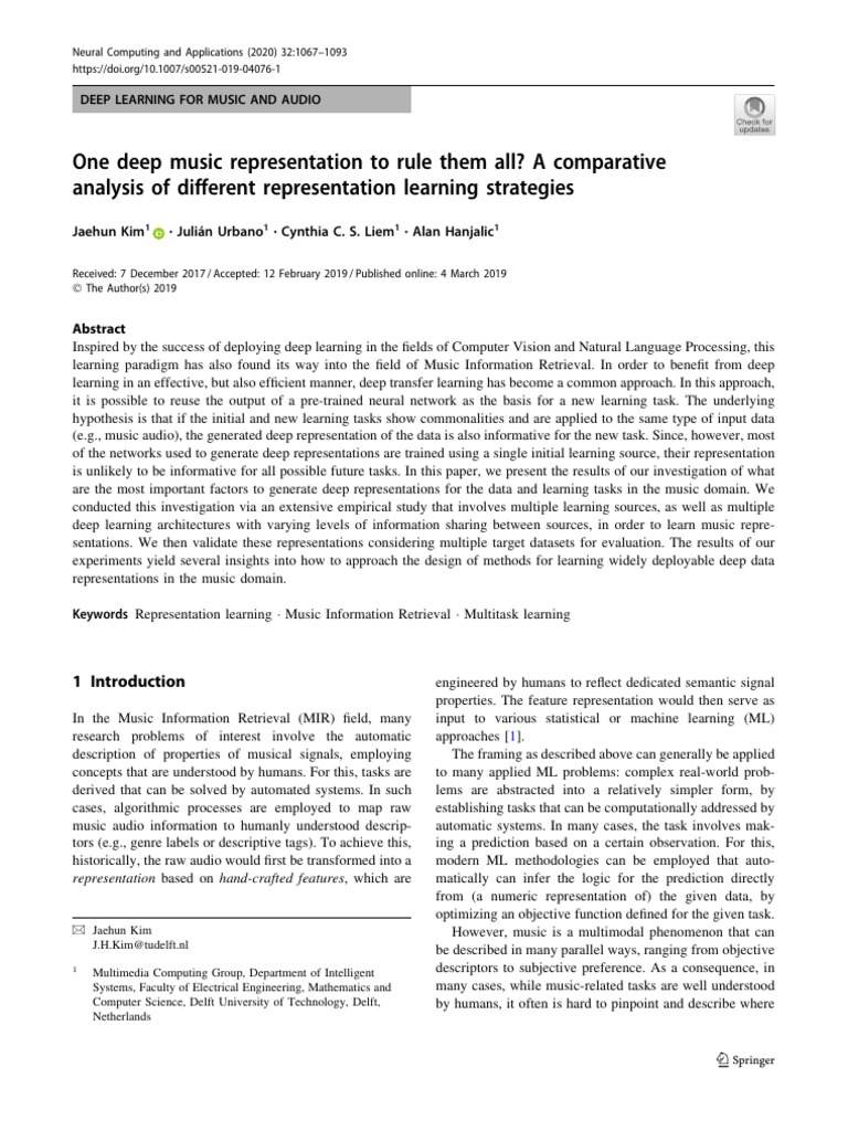 One Deep Music Representation To Rule Them All? A Comparative Analysis ... One Deep Music Representation To Rule Them All? A Comparative Analysis ...