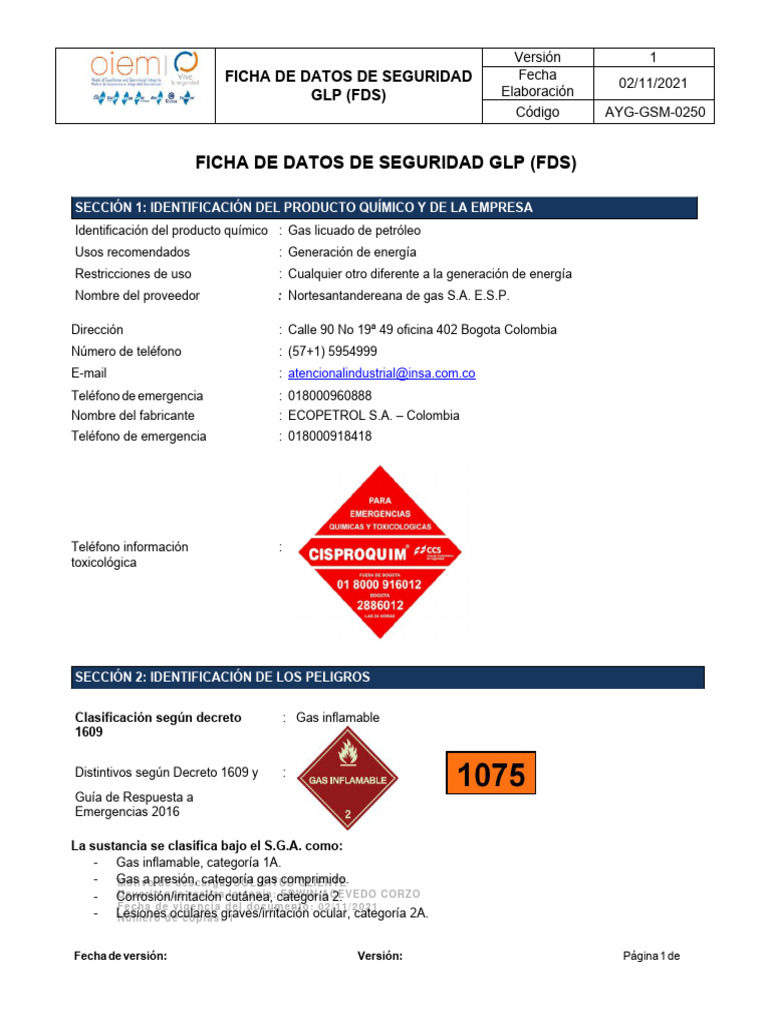 Ficha de Seguridad-Gas Propano | Descargar gratis PDF | Toxicidad | Propano