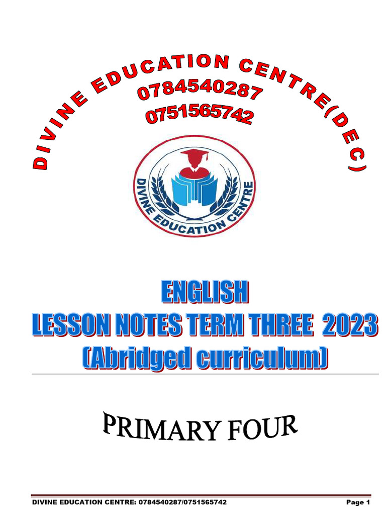 P4 English Term 3 Lesson Notes | PDF | Plural | Grammatical Number