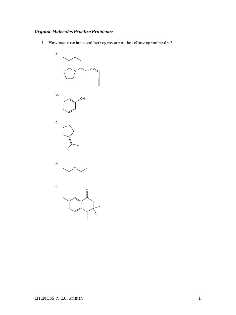 Organic Molecules Practice Problems | PDF | Organic Chemistry | Chemistry