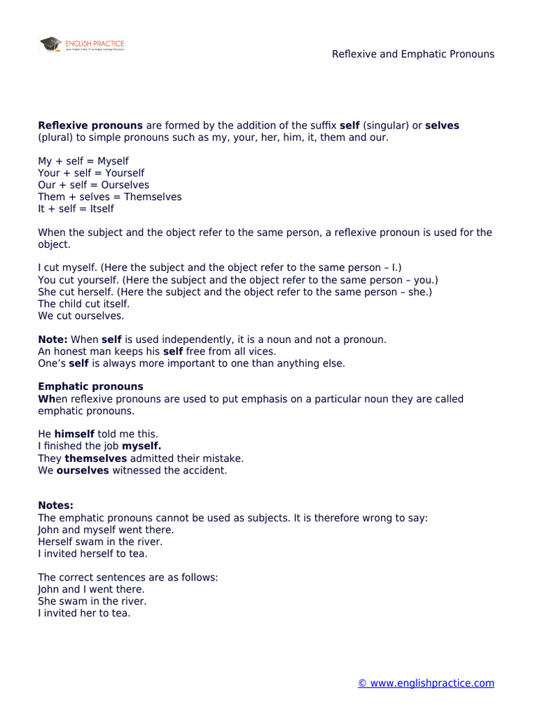 Reflexive and Emphatic Pronouns | PDF | Pronoun | Linguistics
