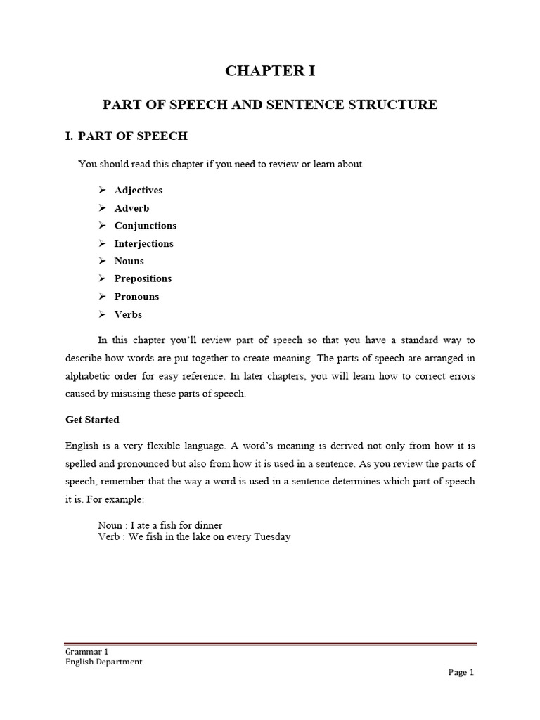 Parts of Speech & Sentence Structure | PDF | Verb | Part Of Speech