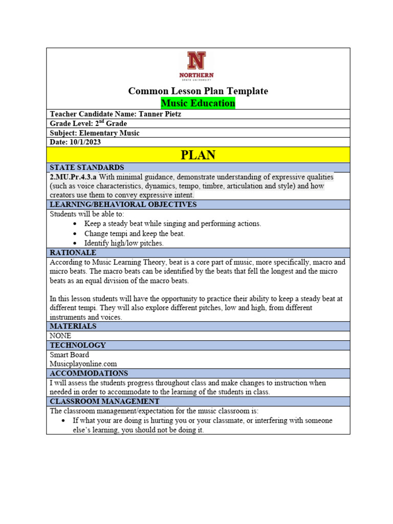 Elementary Lesson Plan 2 | PDF | Classroom Management | Lesson Plan