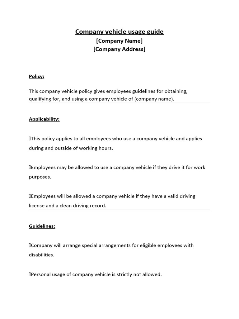 Company Vehicle Policy | PDF