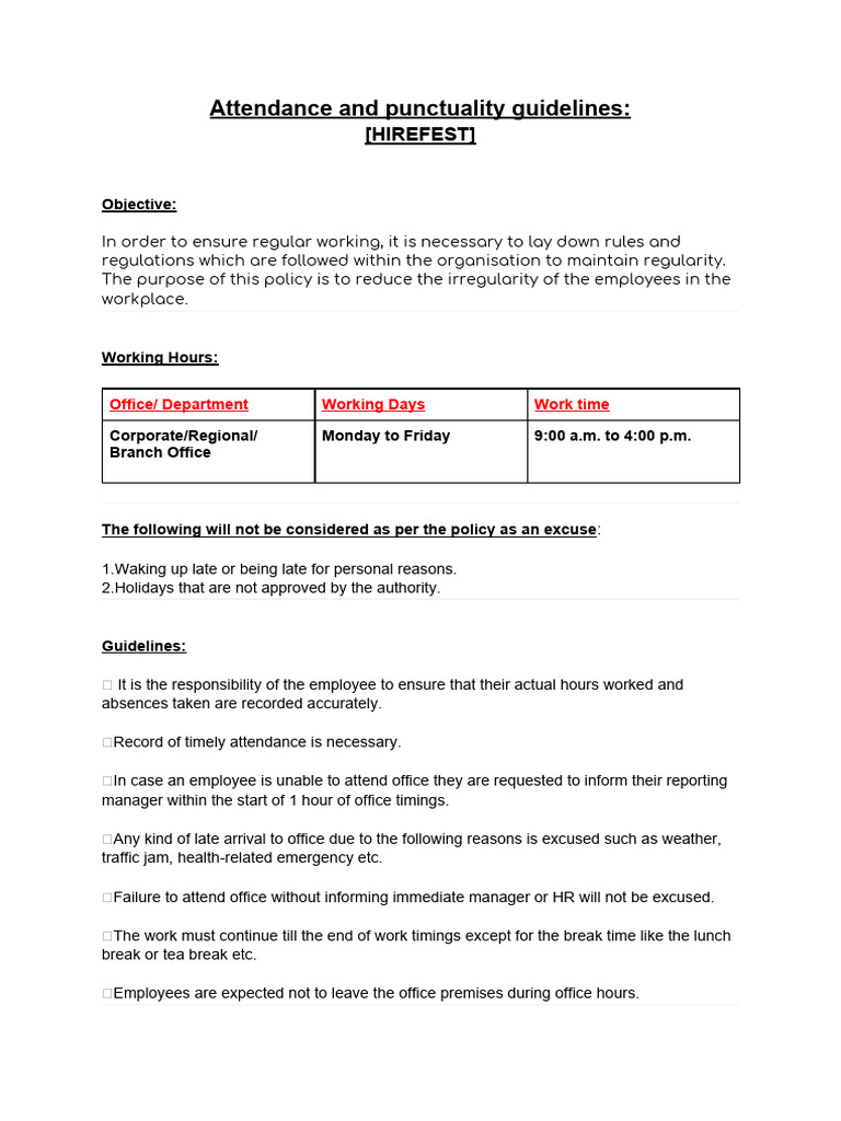 Attendance and Punctuality Guidelines | PDF | Business | Finance ...
