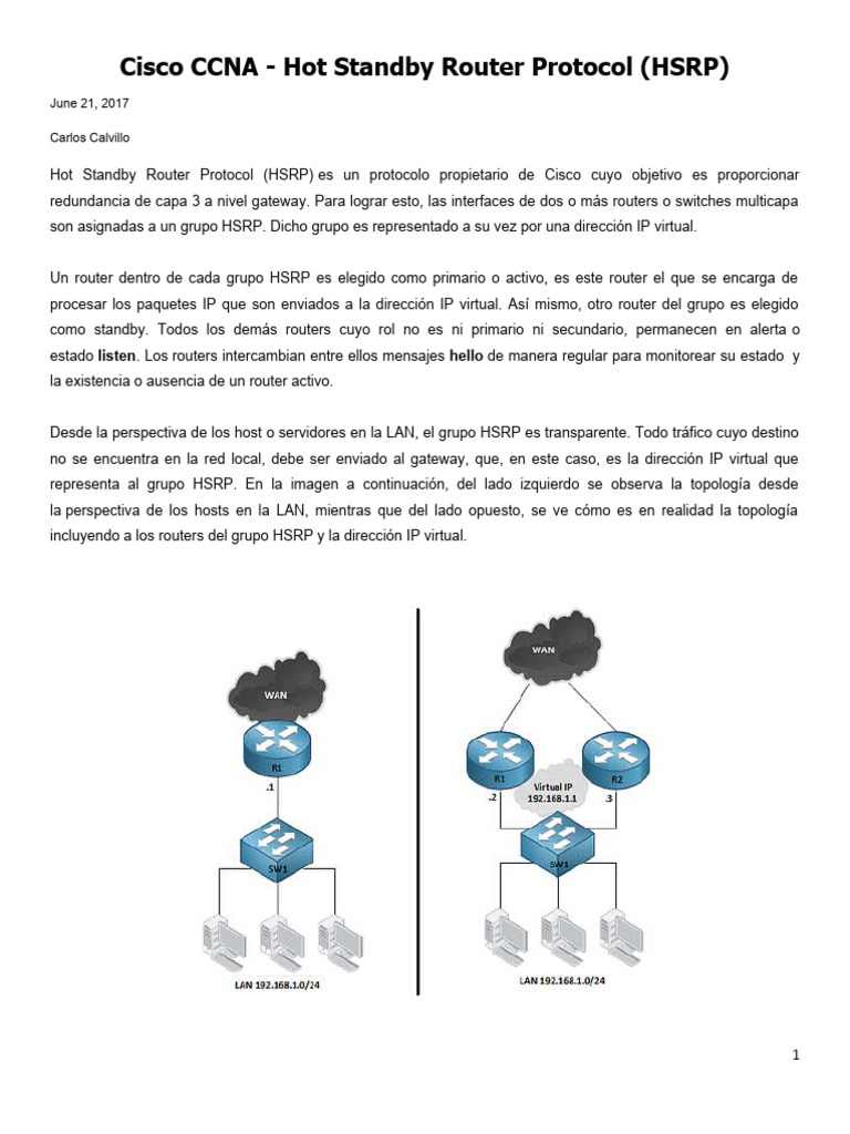 Hot Standby Router Protocol (HSRP) | PDF | Enrutador (Computación) | Estándares de red