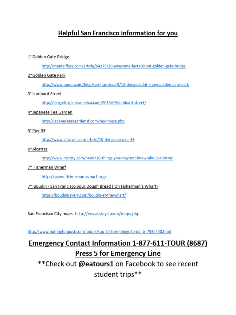 Helpful San Francisco Information For You: Emergency Contact ...