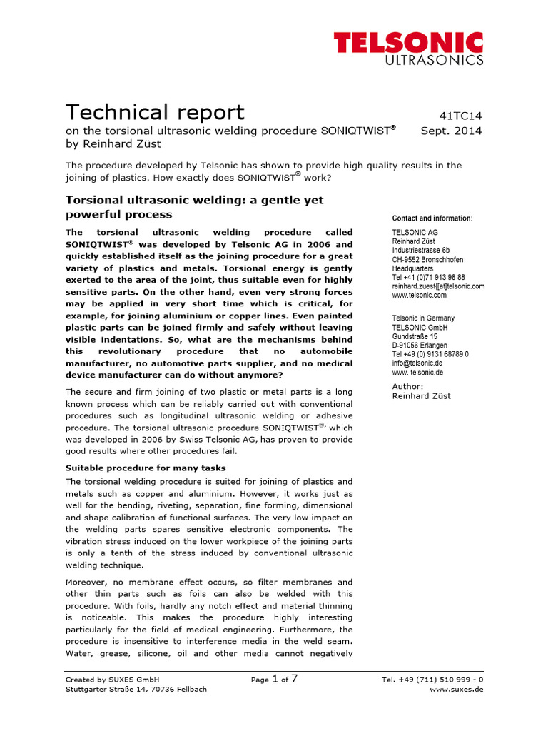 Technical Report - The Torsional Ultrasonic Welding Procedure ...