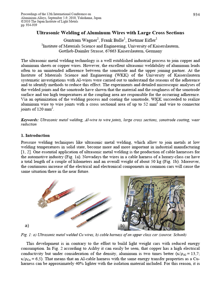 Ultrasonic Welding of Aluminum Wires With Large Cross Sections | PDF ...