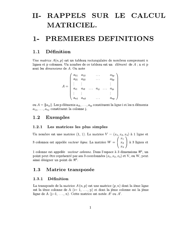 ChapI Calcul Matriciel | PDF