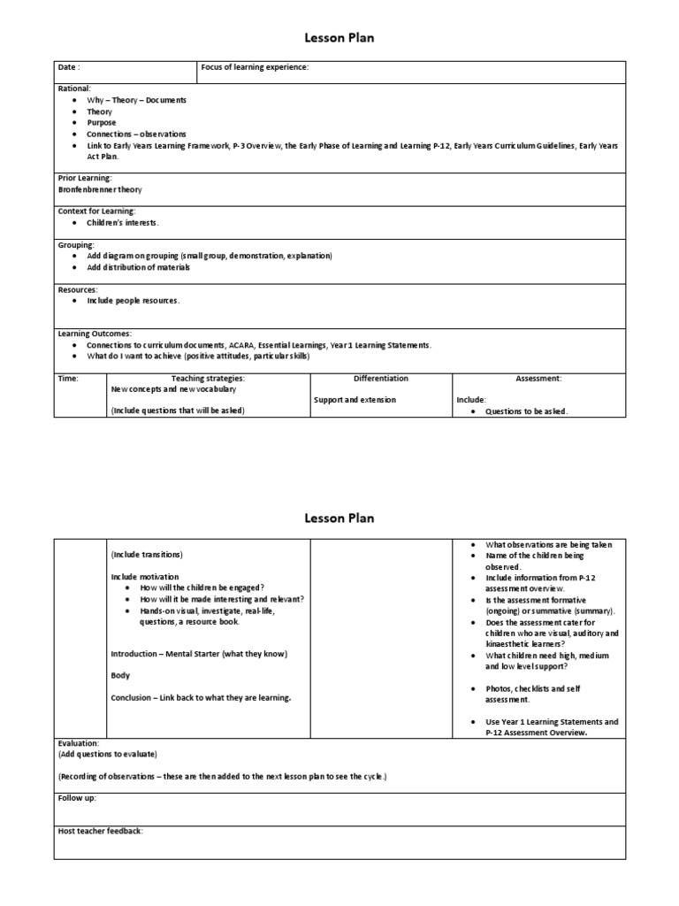 Early Years Lesson Plan Template | PDF