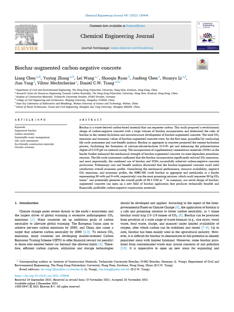 Biochar-Enhanced Carbon-Negative Concrete | PDF | Concrete | Cement